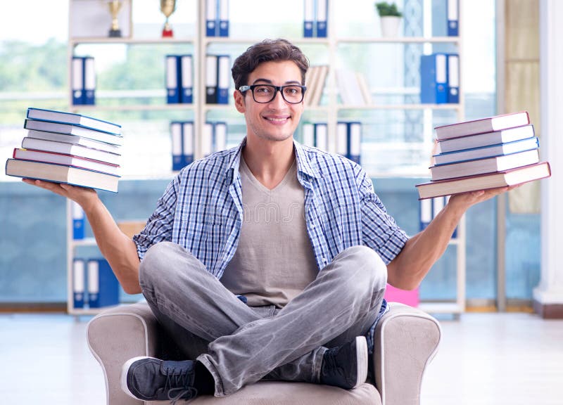 Student Reading Books and Preparing for Exams in Library Stock Photo ...