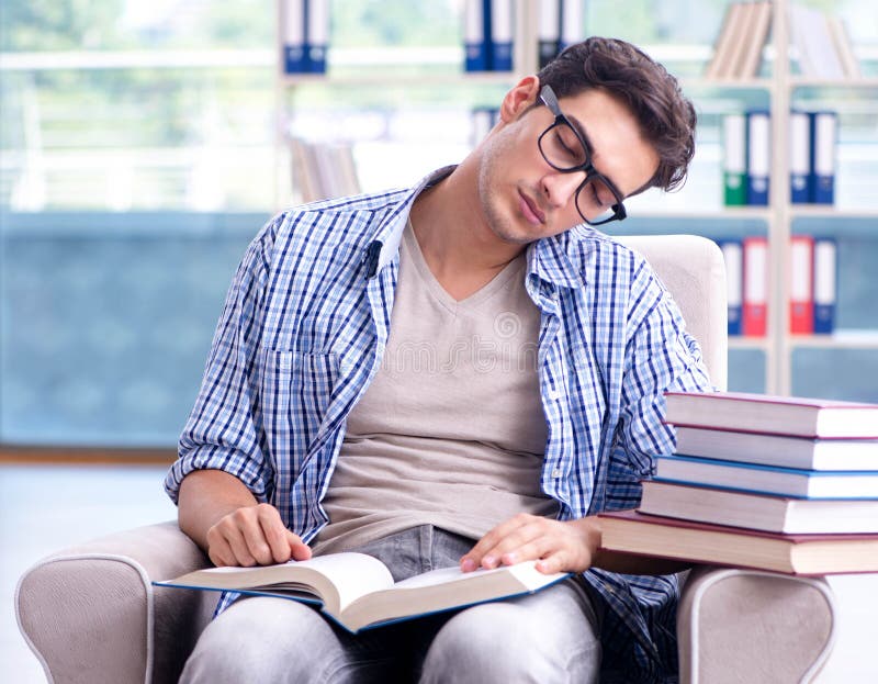 Student Reading Books and Preparing for Exams in Library Stock Image ...