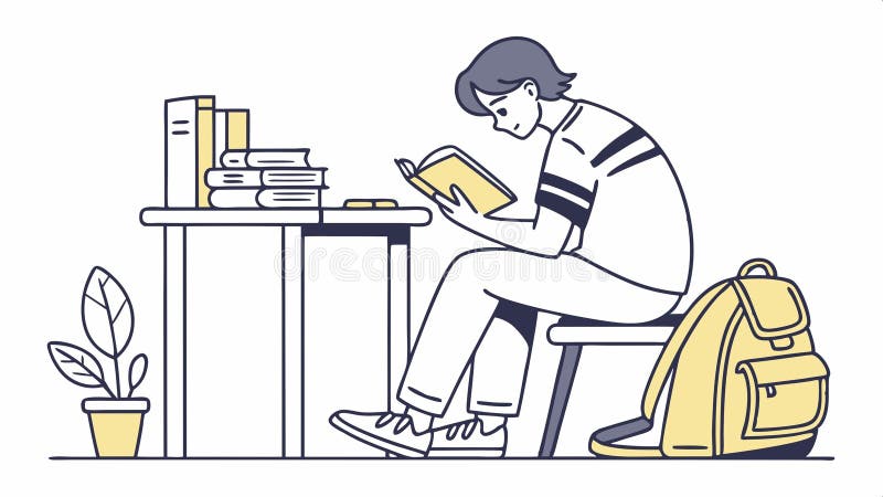 Student Reading at Desk with Books Education Learning Graphic Vector ...