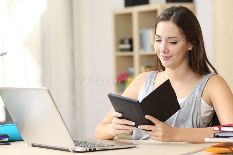 Student Reading Ebook on Ereader at Home Stock Image - Image of class ...