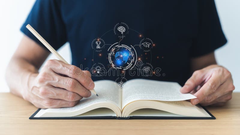 Student Reading or Writing Book or Textbook. Success Idea of Education ...