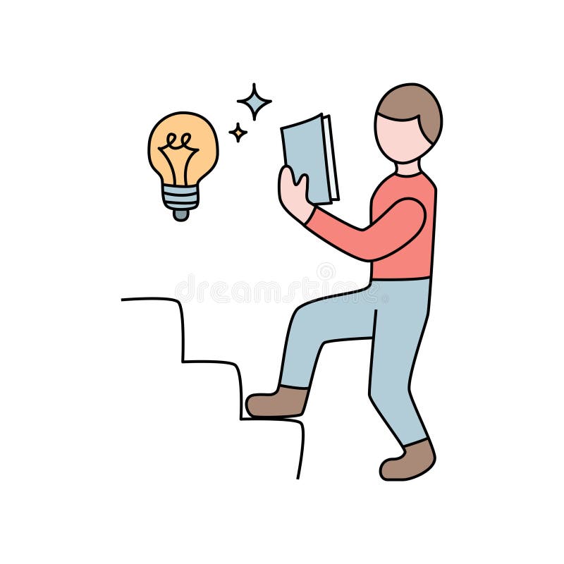 Student Reads a Book Going Up the Stairs Stock Illustration ...