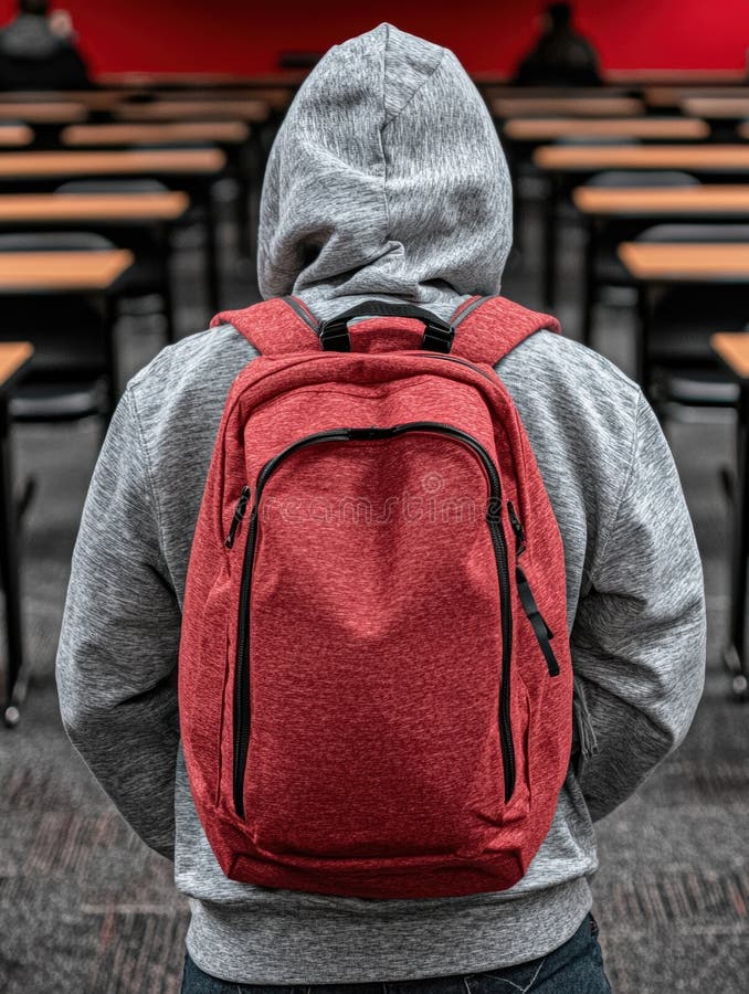Student with Red Backpack Walking in a Classroom Stock Illustration ...