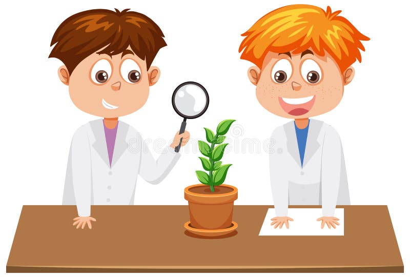 Student Research on a Plant Using Magnifying Glass Stock Vector ...