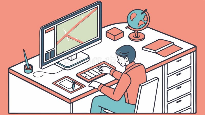 Student Researching with Globe, Global Education, Vector Design ...