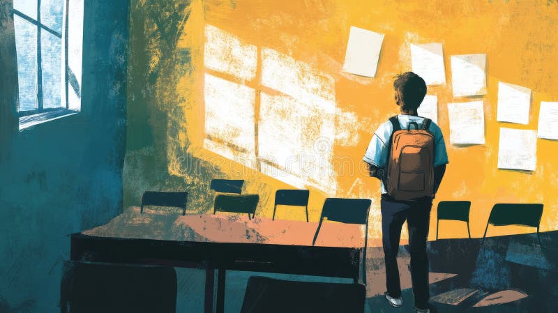 Student Reviewing Exam Results on Bulletin Board Stock Illustration ...