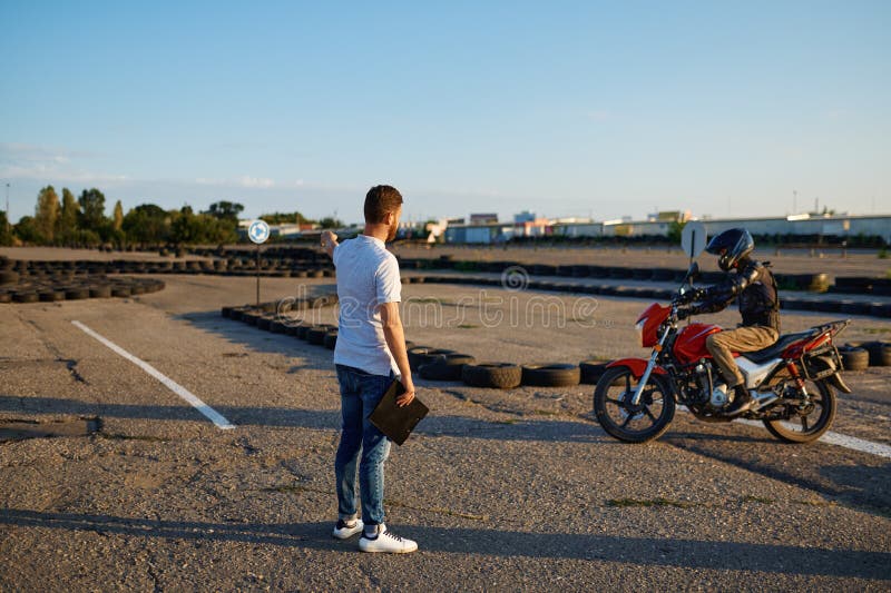 Student Rides Around the Cones, Motorcycle School Stock Photo - Image ...