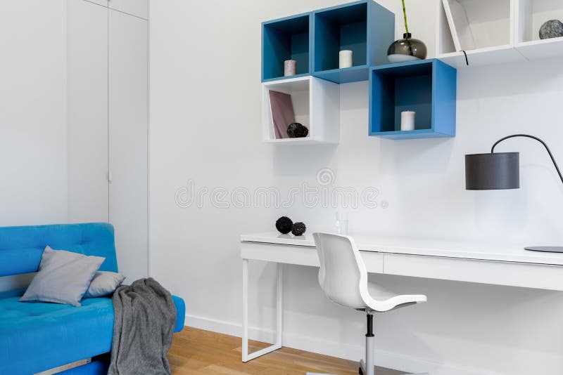 Student Room with Desk and Couch Stock Photo - Image of decoration ...