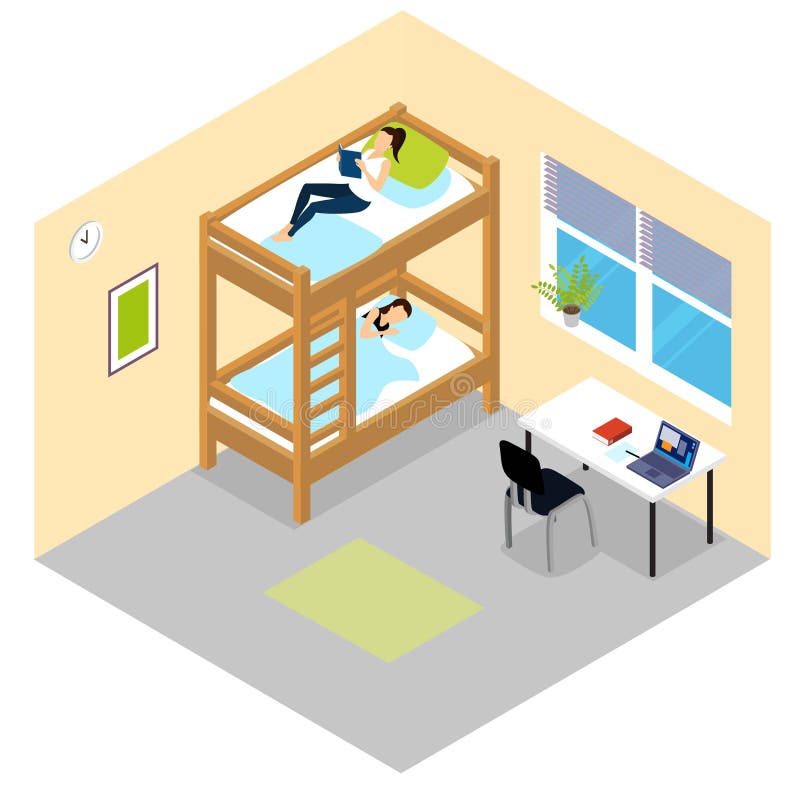 Student Room Isometric Composition Stock Vector - Illustration of flat ...