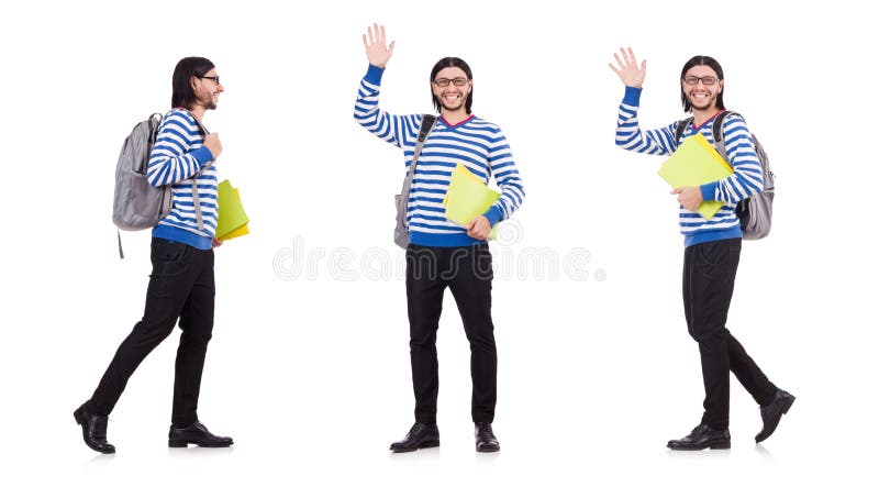 The Student Rushing To the Lesson Isolated on White Stock Photo - Image ...