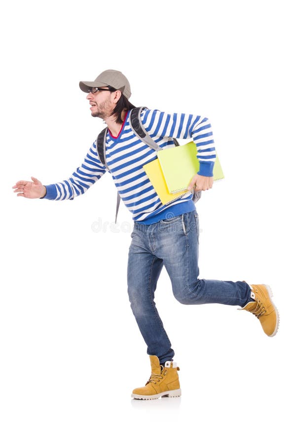 Student Rushing To the Lesson Isolated Stock Photo - Image of hurry ...