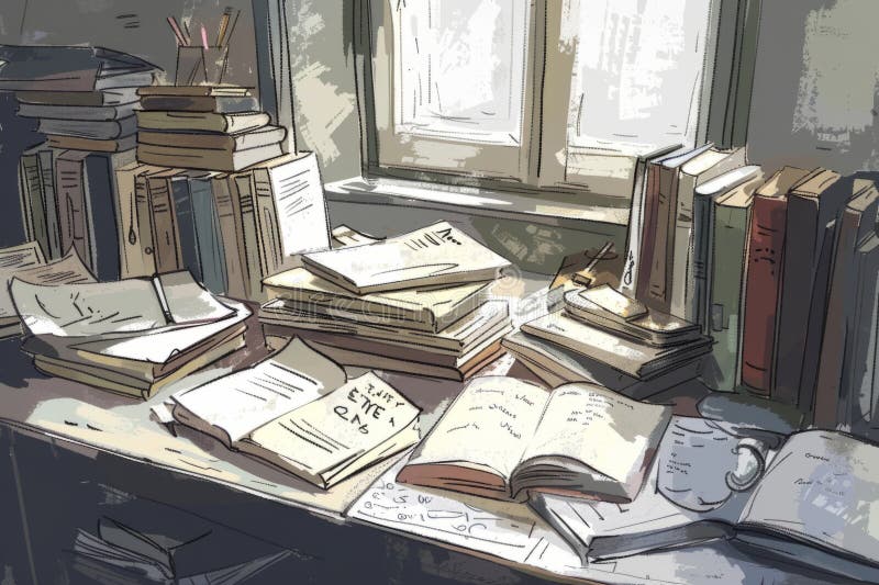 A Student S Desk Brims with Organized Chaos, Filled with Scattered ...