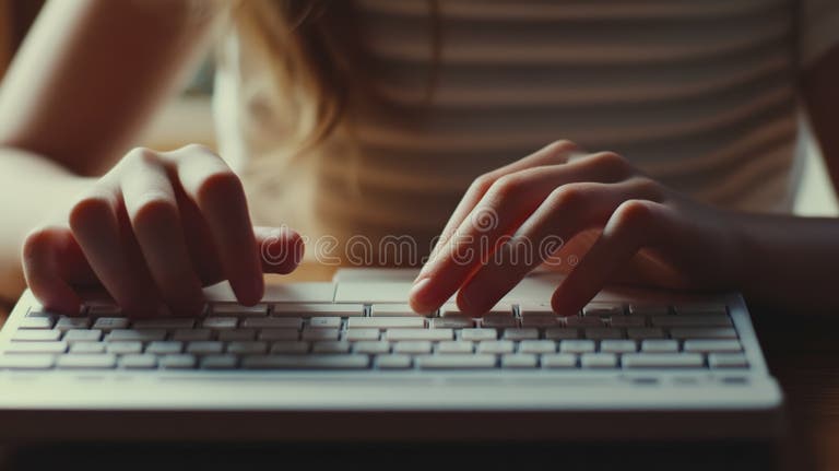 Student S Fingers Typing Intently on White Keyboard, Engaging with ...