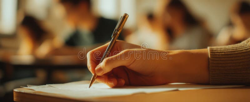 The Student S Hand Writing Notes during an Exam in a Classroom Setting ...