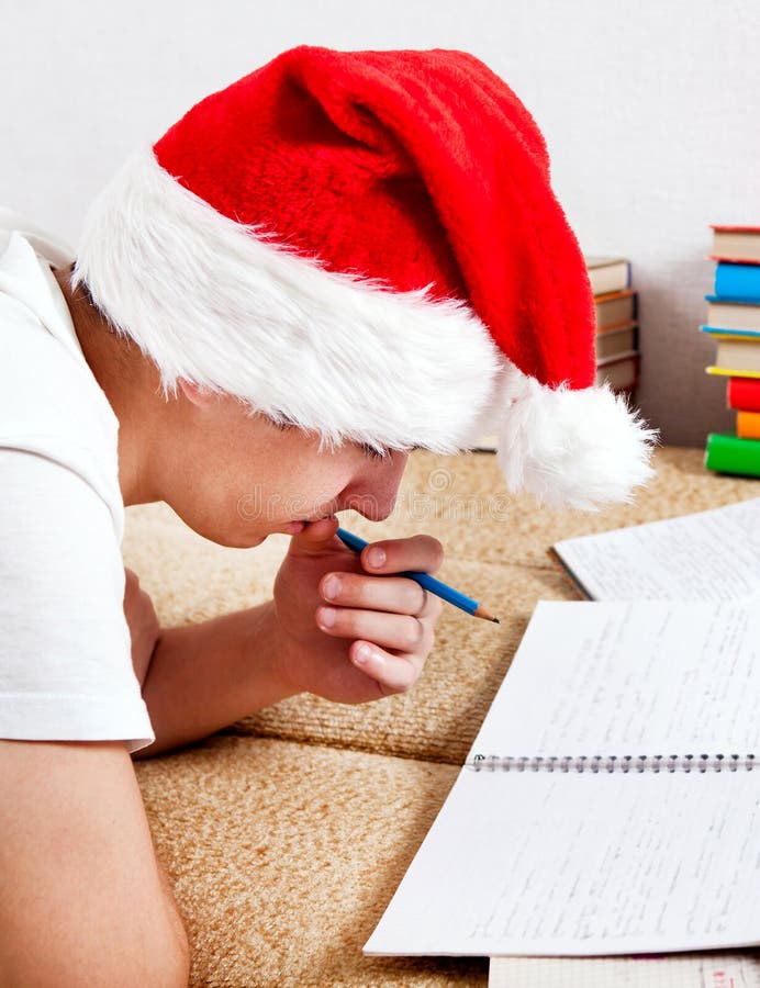 Student in Santa Hat stock photo. Image of outwork, heap - 125851606