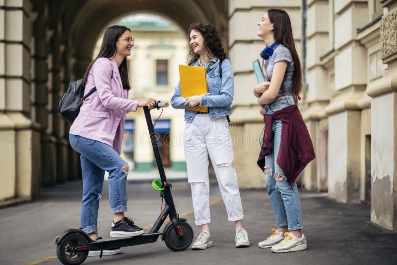 Student on scooter stock image. Image of senior, outdoor - 276821807