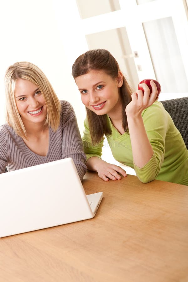 Student Series - Two Smiling Girls Watching Laptop Stock Photo - Image ...