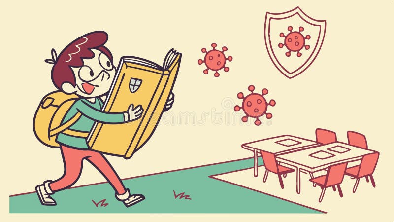 Student with Shield Protecting Classroom Setting Illustration Vector ...