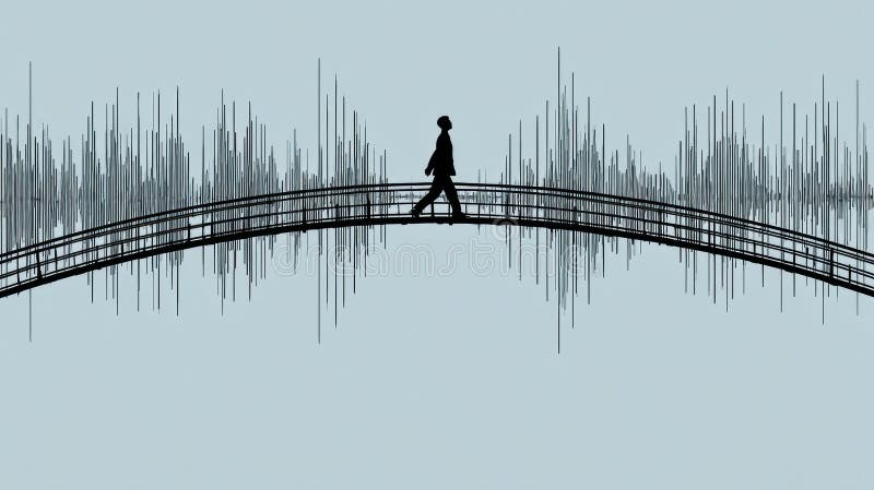 Student Silhouette Walking Across a Bridge Formed by Brainwaves in a ...
