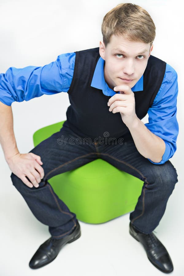 Student Sit on Green Ball and Thinking Stock Photo - Image of confident ...