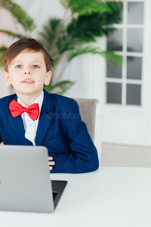 A Student Sits at a Laptop in a School it Education Classroom Stock ...