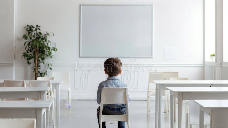 Student Sitting Alone in a Bright Classroom Stock Photo - Image of ...