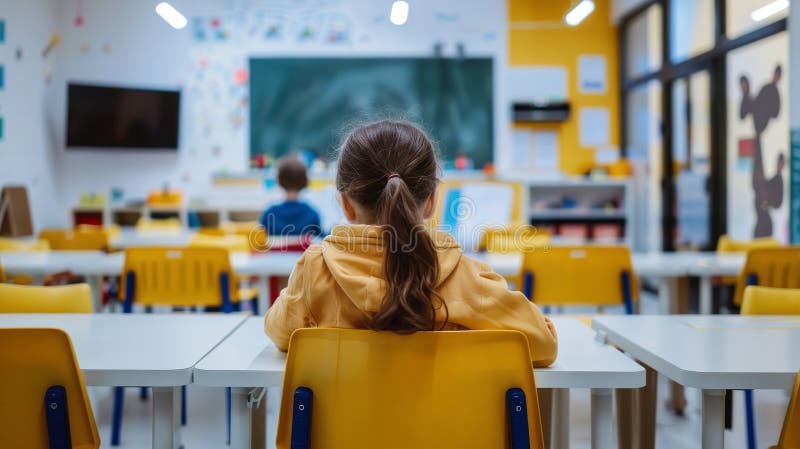 Student Sitting Alone in a Bright Classroom Stock Photo - Image of ...