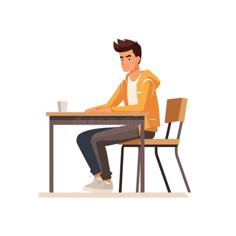Student Sitting Behind School Desk Vector Flat Isolated Illustration ...