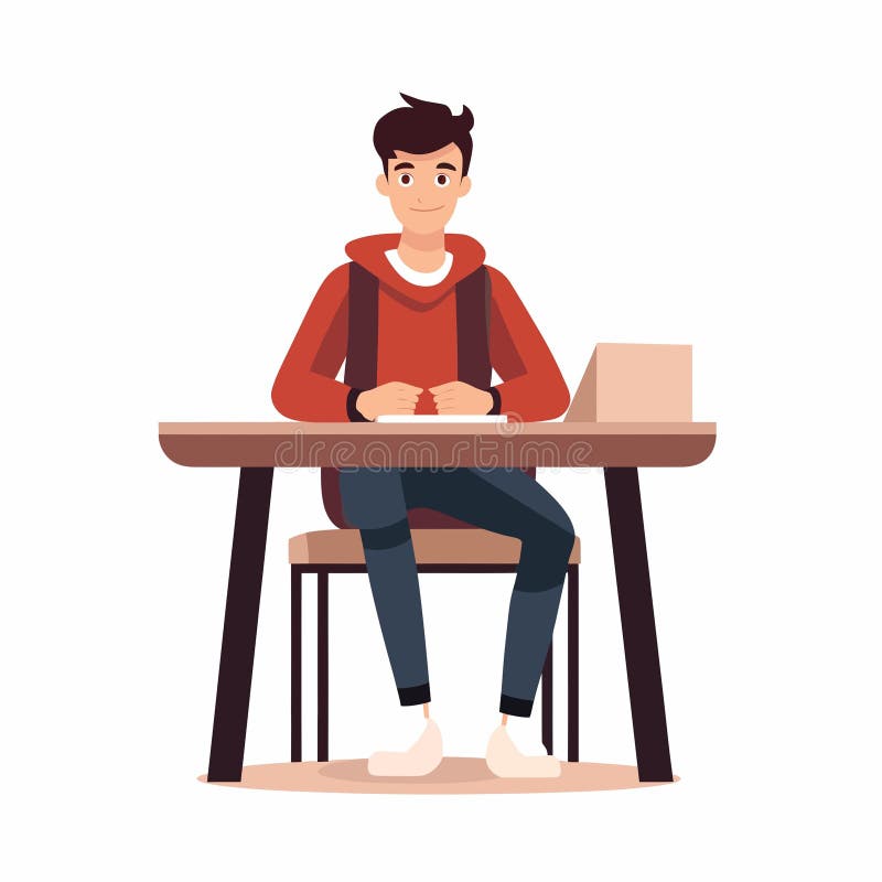 Student Sitting Behind School Desk Vector Flat Isolated Illustration ...