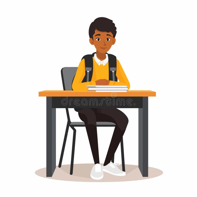 Student Sitting Behind School Desk Vector Flat Isolated Illustration ...