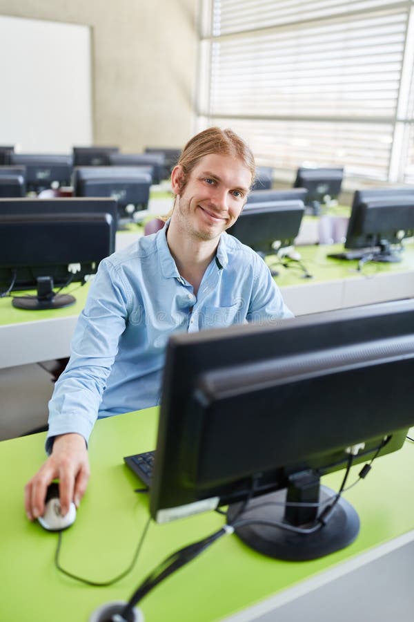 It Student Sitting with Computer Stock Photo - Image of student ...
