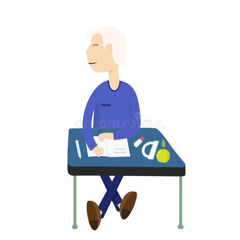 Student Sitting at the Desk in the Exam Stock Vector - Illustration of ...