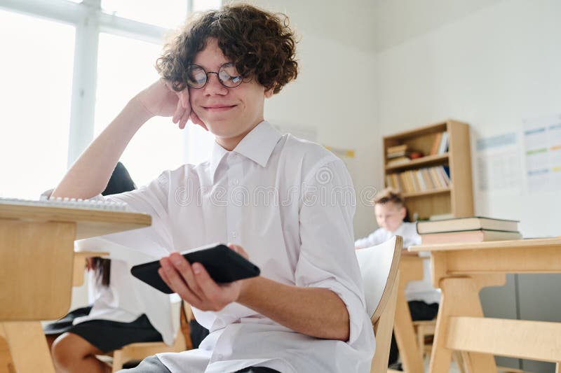 Student Using Smartphone during Lesson Stock Image - Image of education ...