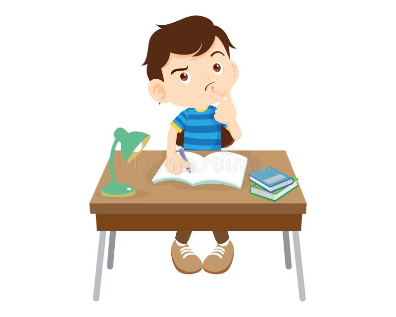 Student Sitting on Desk Working for Homework Stock Vector ...