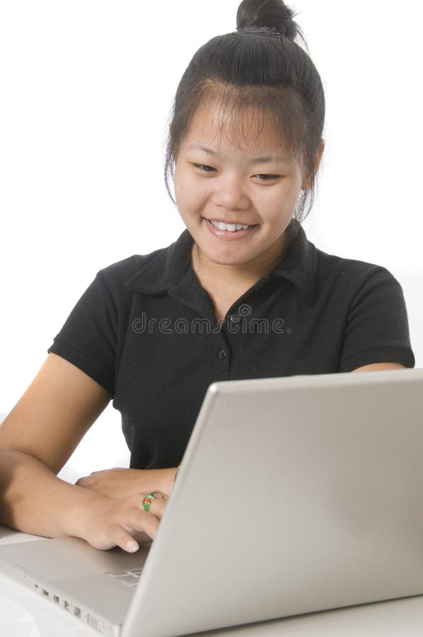 Student Sitting Down at Desk with Computer Stock Photo - Image of ...