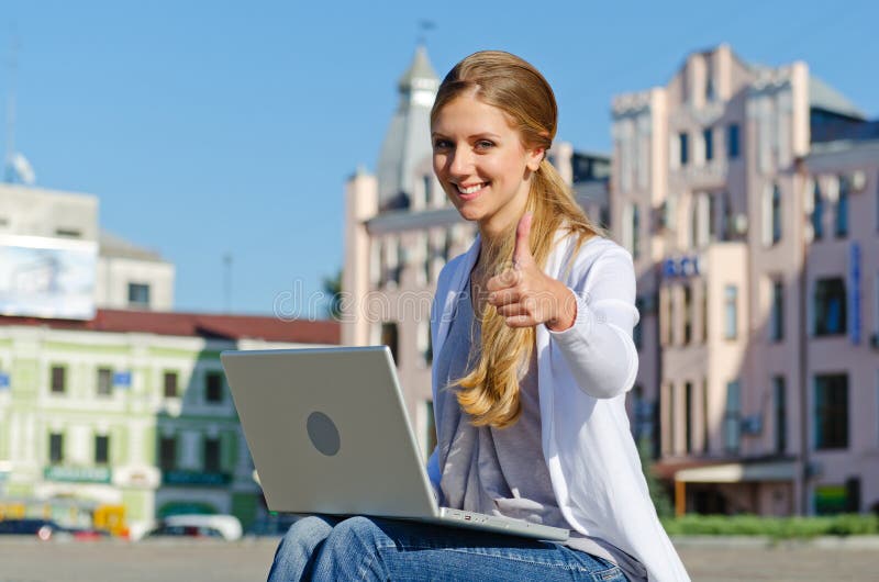 Student Sitting with Laptop Stock Image - Image of technology, sitting ...