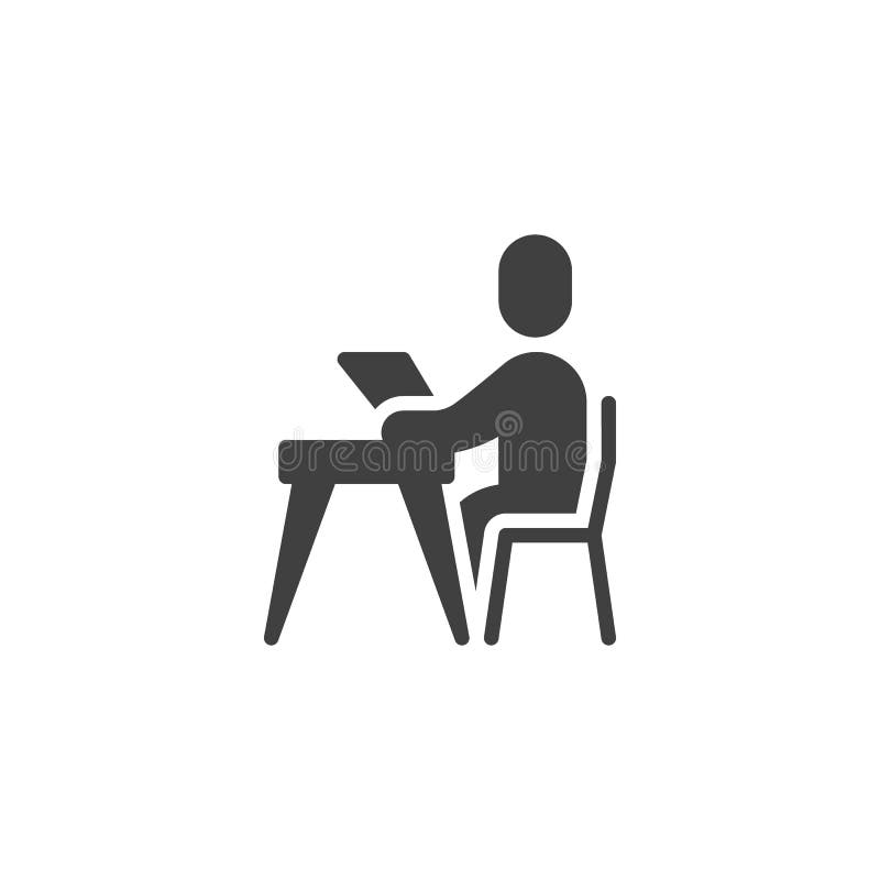 Student Sitting at Table with Book Vector Icon Stock Vector ...