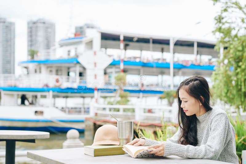 Student Sitting at Table on Campus Stock Image - Image of beautiful ...