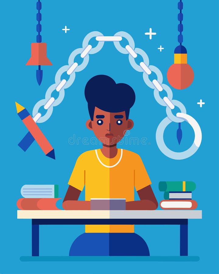 A Student Sitting at Their Desk Surrounded by Invisible Chains that ...