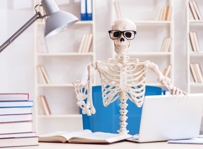Student Skeleton Preparing for Exams Stock Photo - Image of overloaded ...