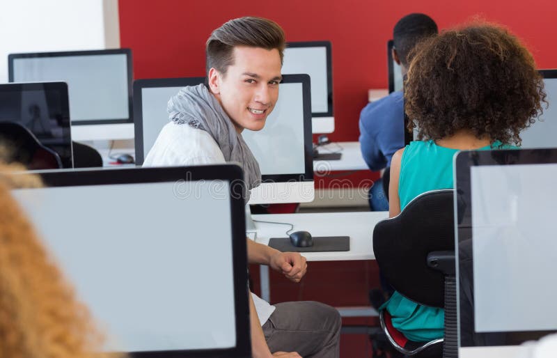 Student Smiling at Camera in Computer Class Stock Photo - Image of ...