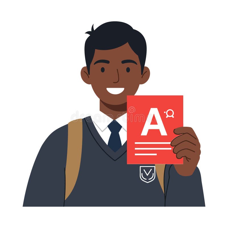 Student Smiling while Holding Report Card in Flat Vector Illustration ...