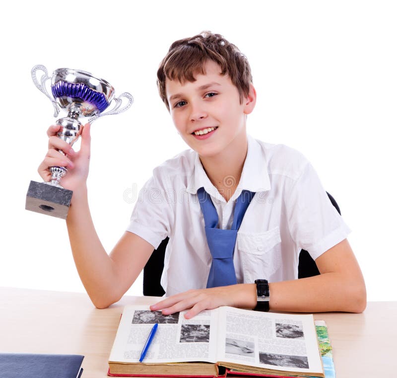 Winning Boy with His Medal and Trophy Stock Photo - Image of ...