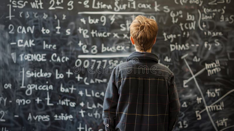 Student Solves Math Problem at Blackboard, Boy Teenager Thinks and ...