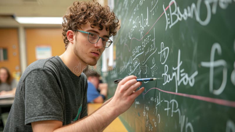 Student Solving Complex Equations on Chalkboard Stock Illustration ...