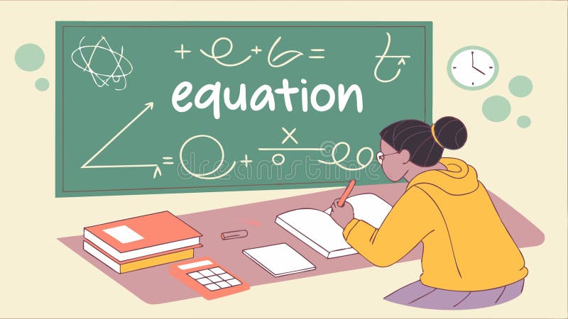 Student Solving a Math Equation on a Chalkboard, Learning and Education, Problem Solving, Vector ...