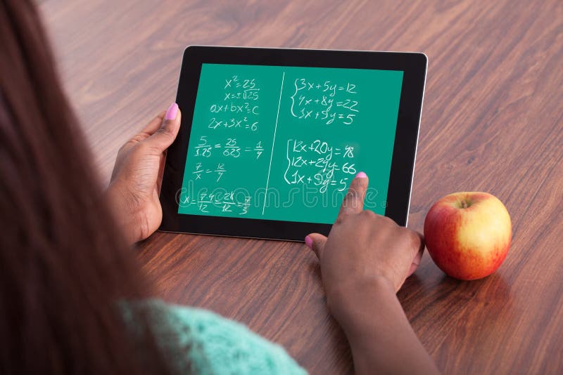 Student Solving Math Problems on Digital Tablet Stock Image - Image of ...