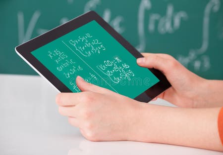 Student Solving Math S Problem on Digital Tablet in Classroom Stock ...