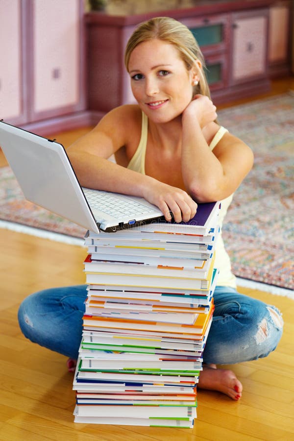 Student with a Stack of Books and Computers Stock Image - Image of ...