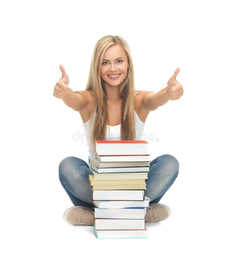 Student with Stack of Books Stock Image - Image of nice, educational ...